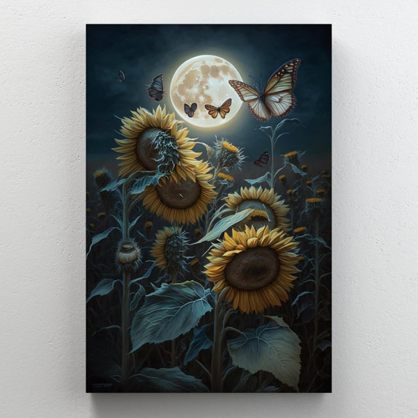 August Grove® Sunflowers and Butterflies - 1 Piece Rectangle Graphic Art Print On Wrapped Canvas ...
